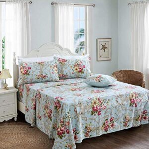 FADFAY Shabby Floral Bedding Elegant Peony Sheets Set Luxury Bedding Collections 800 Thread Count 100% Egyptian Cotton Deep Pocket, 4 Piece-California King Size