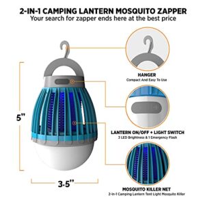 Zapout Camping Lantern Bug Buster Bulb Zapper Tent Light Portable Led and Emergency Lamp with Waterproof Mosquito Repellent Fly Killer USB 2000mAh Rechargeable Battery for Outdoor (Aqua)