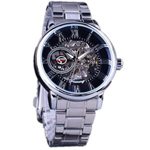 forsining golden transparent case stainless steel mens watches luxury skeleton mechanical hand wind watch