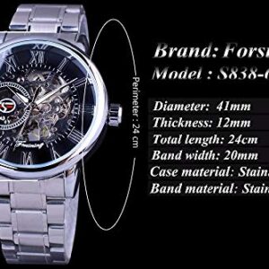 FORSINING Golden Transparent Case Stainless Steel Mens Watches Luxury Skeleton Mechanical Hand Wind Watch