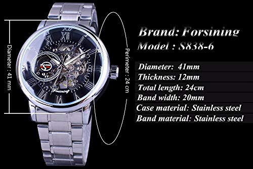 FORSINING Golden Transparent Case Stainless Steel Mens Watches Luxury Skeleton Mechanical Hand Wind Watch