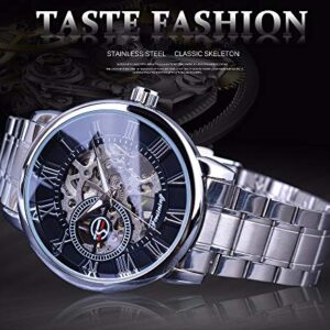 FORSINING Golden Transparent Case Stainless Steel Mens Watches Luxury Skeleton Mechanical Hand Wind Watch