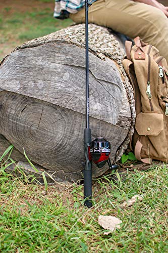 Zebco 404 Spincast Reel and Fishing Rod Combo, 5'6" 2-Piece Durable Fiberglass Rod with EVA Handle, Quickset Anti-Reverse Reel with Built-in Bite Alert, 28-Piece Tackle Pack,Black/Red