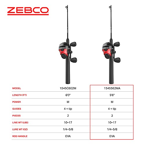 Zebco 404 Spincast Reel and Fishing Rod Combo, 5'6" 2-Piece Durable Fiberglass Rod with EVA Handle, Quickset Anti-Reverse Reel with Built-in Bite Alert, 28-Piece Tackle Pack,Black/Red