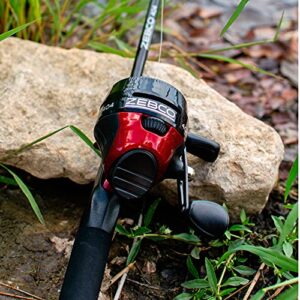 Zebco 404 Spincast Reel and Fishing Rod Combo, 5'6" 2-Piece Durable Fiberglass Rod with EVA Handle, Quickset Anti-Reverse Reel with Built-in Bite Alert, 28-Piece Tackle Pack,Black/Red