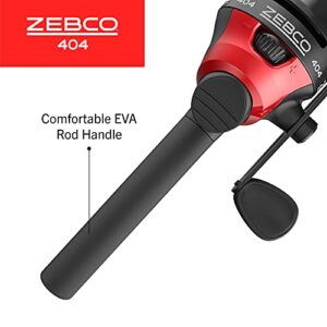 Zebco 404 Spincast Reel and Fishing Rod Combo, 5'6" 2-Piece Durable Fiberglass Rod with EVA Handle, Quickset Anti-Reverse Reel with Built-in Bite Alert, 28-Piece Tackle Pack,Black/Red