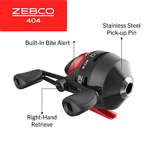 Zebco 404 Spincast Reel and Fishing Rod Combo, 5'6" 2-Piece Durable Fiberglass Rod with EVA Handle, Quickset Anti-Reverse Reel with Built-in Bite Alert, 28-Piece Tackle Pack,Black/Red