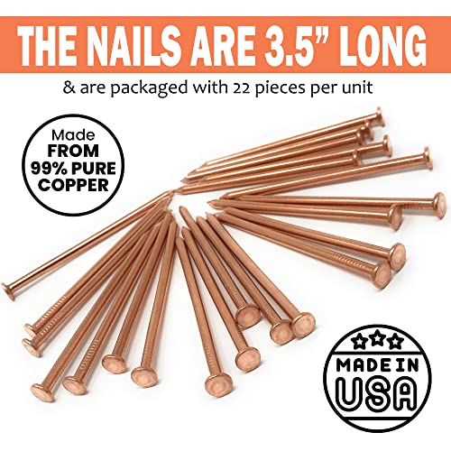 Dubbs Hardware - 3.5 Inch Copper Nails Pack of 22 - Pure Copper Nail Spikes USA Made - Solid Reliable Used for Trees, Stumps, Landscaping, and Hobbies