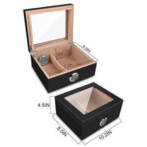 Cigar Humidor, Spanish Cedar Wood Cigar Desktop Box, Glass Top for 25-50 Cigars Luxury Hygrometer and Humidifier, Desktop Humidors Gloss Black