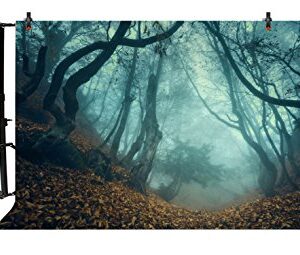 Leowefowa Misty Forest Halloween Theme Backdorp 10x8ft Vinyl Photography Backgroud Autumn Landscape Fairy Wonderland Outdoor Cold Morning Halloween Holiday Child Adult Photo Shoot…