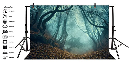 Leowefowa Misty Forest Halloween Theme Backdorp 10x8ft Vinyl Photography Backgroud Autumn Landscape Fairy Wonderland Outdoor Cold Morning Halloween Holiday Child Adult Photo Shoot…