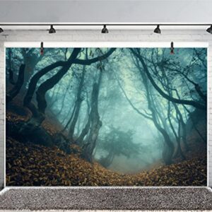 Leowefowa Misty Forest Halloween Theme Backdorp 10x8ft Vinyl Photography Backgroud Autumn Landscape Fairy Wonderland Outdoor Cold Morning Halloween Holiday Child Adult Photo Shoot…