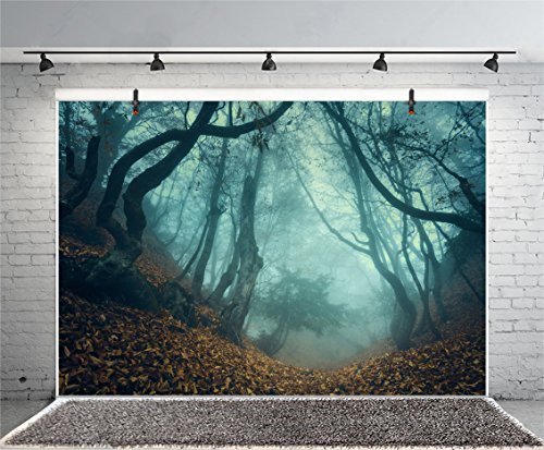 Leowefowa Misty Forest Halloween Theme Backdorp 10x8ft Vinyl Photography Backgroud Autumn Landscape Fairy Wonderland Outdoor Cold Morning Halloween Holiday Child Adult Photo Shoot…