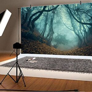 Leowefowa Misty Forest Halloween Theme Backdorp 10x8ft Vinyl Photography Backgroud Autumn Landscape Fairy Wonderland Outdoor Cold Morning Halloween Holiday Child Adult Photo Shoot…