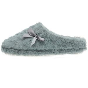 Womens Mens Indoor Slippers Winter Warm Fuzzy Plush Fur Anti-Slip House Bedroom Slippers (US 5-6, Grey)