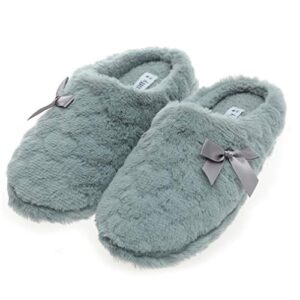 Womens Mens Indoor Slippers Winter Warm Fuzzy Plush Fur Anti-Slip House Bedroom Slippers (US 5-6, Grey)