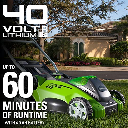 Greenworks 40V 16" Cordless Electric Lawn Mower + 40V (300W) Power Inverter, 4.0Ah Battery and Charger Included