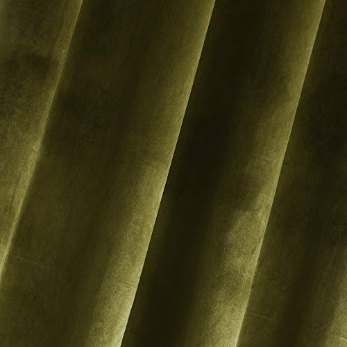 Roslyn Blackout Soft Luxury Velvet Olive Green Curtains Panels for Bedroom - Window Treatment Thermal Insulated Solid Grommet Blackout Drapes for Living Room,52Wx84L(2 Panels)