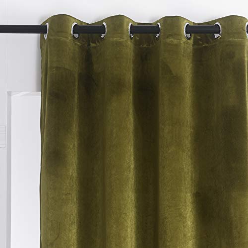 Roslyn Blackout Soft Luxury Velvet Olive Green Curtains Panels for Bedroom - Window Treatment Thermal Insulated Solid Grommet Blackout Drapes for Living Room,52Wx84L(2 Panels)