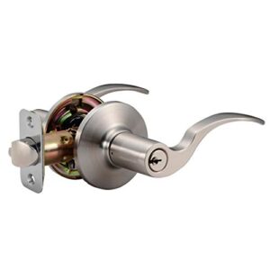 amazon basics shelby door lever with lock, entry, satin nickel