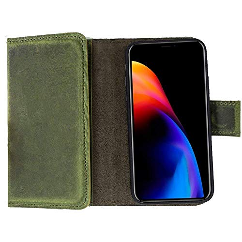 iPhone XR Leather Case, Maximum Protecting Magnetic Detachable Full Grain Leather Wallet For iPhone XR, Laser Engrave, Wireless Charge