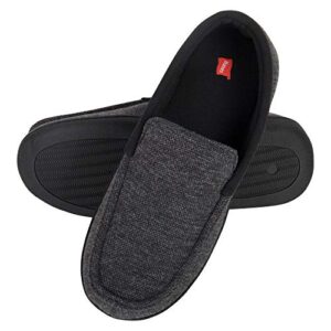 Hanes Mens Slippers House Shoes Moccasin Comfort Memory Foam Indoor Outdoor Fresh IQ,Dark Black,Medium