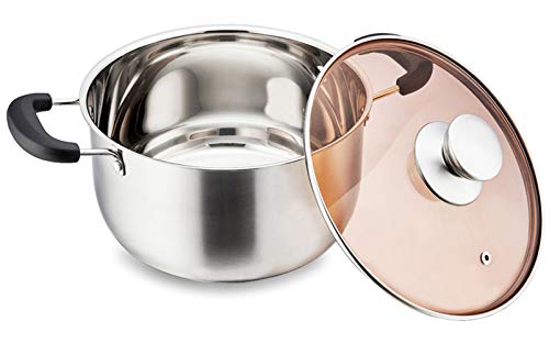 Stainless Steel Stock Pot, P&P CHEF 3 Quart Pot with Lid, Heat-Proof Double Handles - Sliver Stainless Steel Pot and Glass Lid