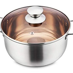 Stainless Steel Stock Pot, P&P CHEF 3 Quart Pot with Lid, Heat-Proof Double Handles - Sliver Stainless Steel Pot and Glass Lid