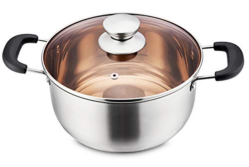 Stainless Steel Stock Pot, P&P CHEF 3 Quart Pot with Lid, Heat-Proof Double Handles - Sliver Stainless Steel Pot and Glass Lid