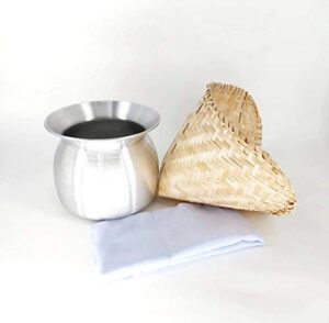 set of sticky rice steamer pot and basket with cotton cheesecloth cook kitchen cookware tool 