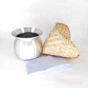 Set of Sticky Rice Steamer Pot and Basket with Cotton Cheesecloth Cook Kitchen Cookware Tool 