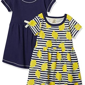 Touched by Nature baby girls Organic Cotton Short-sleeve and Long-sleeve Dresses Playwear Dress, Toddler Lemons Short Sleeve, 2T US