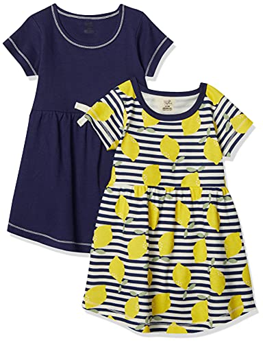 Touched by Nature baby girls Organic Cotton Short-sleeve and Long-sleeve Dresses Playwear Dress, Toddler Lemons Short Sleeve, 2T US