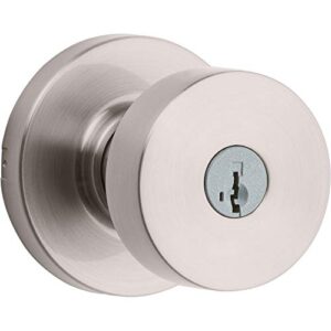 kwikset pismo keyed entry door knob featuring smartkey security, round, satin nickel