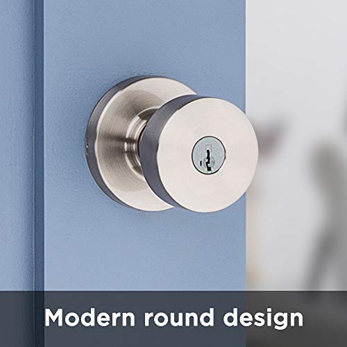 Kwikset Pismo Keyed Entry Door Knob Featuring SmartKey Security, Round, Satin Nickel