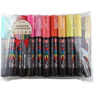 Posca Paint Marker Pen 21 Colors set Extra Fine Point (PC-1M),w/ japanese stationery original pan case (PC-1M21C)