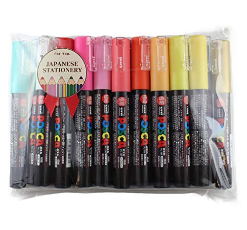 Posca Paint Marker Pen 21 Colors set Extra Fine Point (PC-1M),w/ japanese stationery original pan case (PC-1M21C)