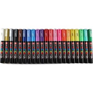 Posca Paint Marker Pen 21 Colors set Extra Fine Point (PC-1M),w/ japanese stationery original pan case (PC-1M21C)