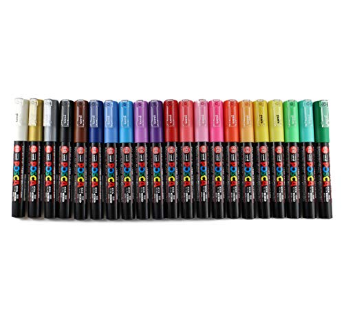 Posca Paint Marker Pen 21 Colors set Extra Fine Point (PC-1M),w/ japanese stationery original pan case (PC-1M21C)