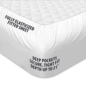 TEXARTIST California King Mattress Pad Cooling Quilted Mattress Cover Cotton Pillow Top Mattress Protector Fitted 8-21” Deep Pocket Breathable Soft Mattress Topper