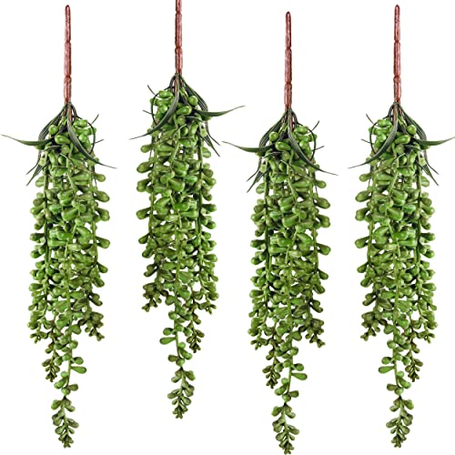 Meiliy 4pcs Artificial Succulent Plants Hanging Succulent Plants Faux Succulents Unpotted Branch String of Pearls Plant for Home Kitchen Office Wedding Garden Craft Art Indoor Decor