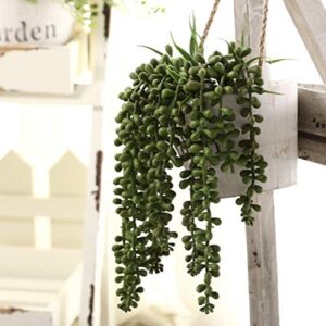 Meiliy 4pcs Artificial Succulent Plants Hanging Succulent Plants Faux Succulents Unpotted Branch String of Pearls Plant for Home Kitchen Office Wedding Garden Craft Art Indoor Decor