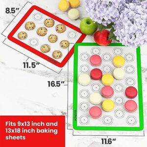 Hotpop Set of 4 Reusable Macaron Silicone Baking Mats 0.75mm (2 Half Sheets and 2 Quarter Sheets), Non Stick Silicone Liner for Bake Pans and Rolling for Macaron, Pastry, Cookie, Bun, Brioche, Bread