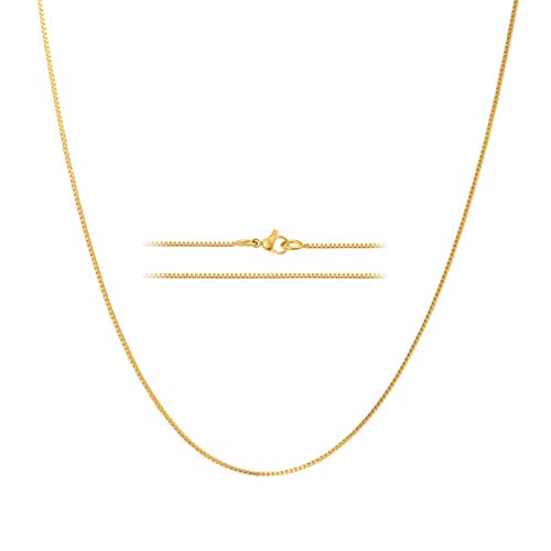 KISPER 24k Gold Box Chain Necklace – Thin, Dainty, Gold Plated Stainless Steel Jewelry for Women with Lobster Clasp, 36"