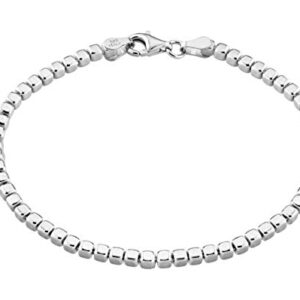 Miabella 925 Sterling Silver Organic Cube Bead Chain Bracelet for Women Men, Handmade in Italy (Length 7 Inches (Small))