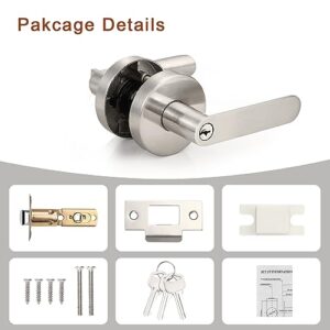 Knobonly Entry Door Handles with Lock and Keys, Satin Nickel Finish Front Exterior Door Levers Keyed Alike, Modern Heavy Duty Entry/Entrance Door Handle Set 1 Pack