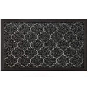 grip master durable tough natural rubber doormats, 29x17 size, waterproof boots scraper mats, commercial heavy duty indoor outdoor door mat for winter snow, low-profile easy clean, gray quatrefoil