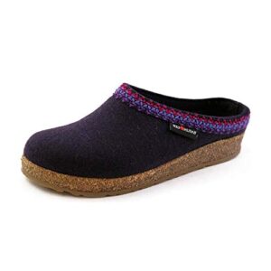 HAFLINGER Unisex Grizzly Zig Zag Wool Clogs, Eggplant, 42EU