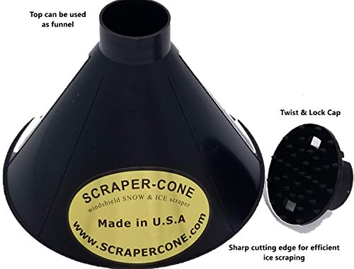 SCRAPER CONE®️ The Original Ice Scraper, Snow Removal Made in The USA Magical Frost Removal Funnel Shaped Cleaning Tool Car Windshield Deicer Magic Scrapers Instascrape round snow shovel brush