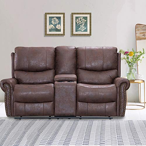 BestMassage Recliner Sofa Reclining Couch Sofa Palomino Fabric Home Theater Seating Manual Recliner Motion for Living Room (Love seat)